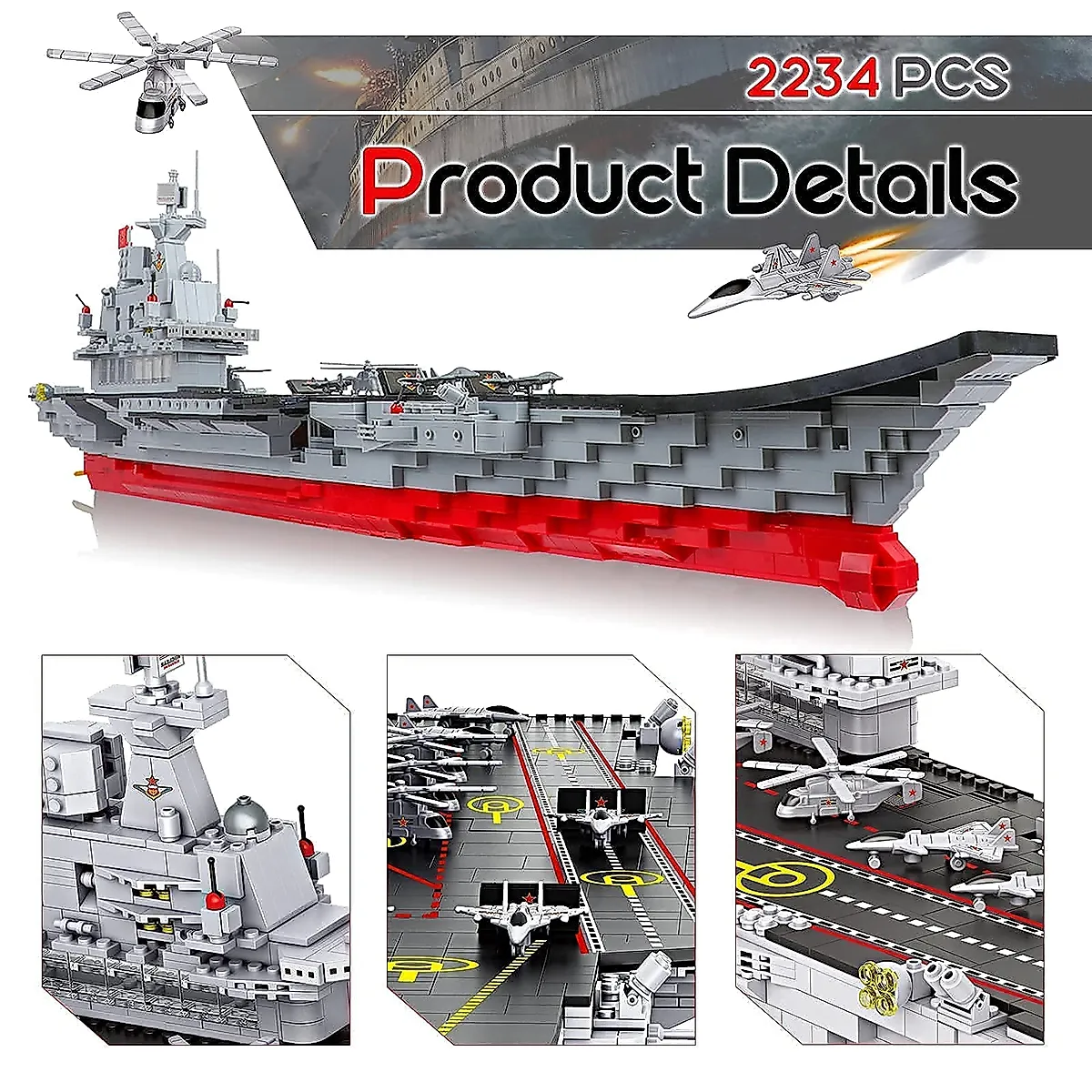 2234 Pieces Aircraft Carrier Building Blocks with Storage Box, 38x 7.7x10.5 Inch Stress Release Large Construction Military Warship Battleship Blocks Toys for Adults and Kids 14 Years and Up