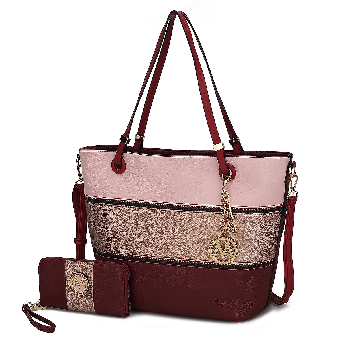 MKF Collection Tote Satchel Handbag for Women, Wristlet Wallet Set – PU Leather Bag – Top Handle Shoulder Purse