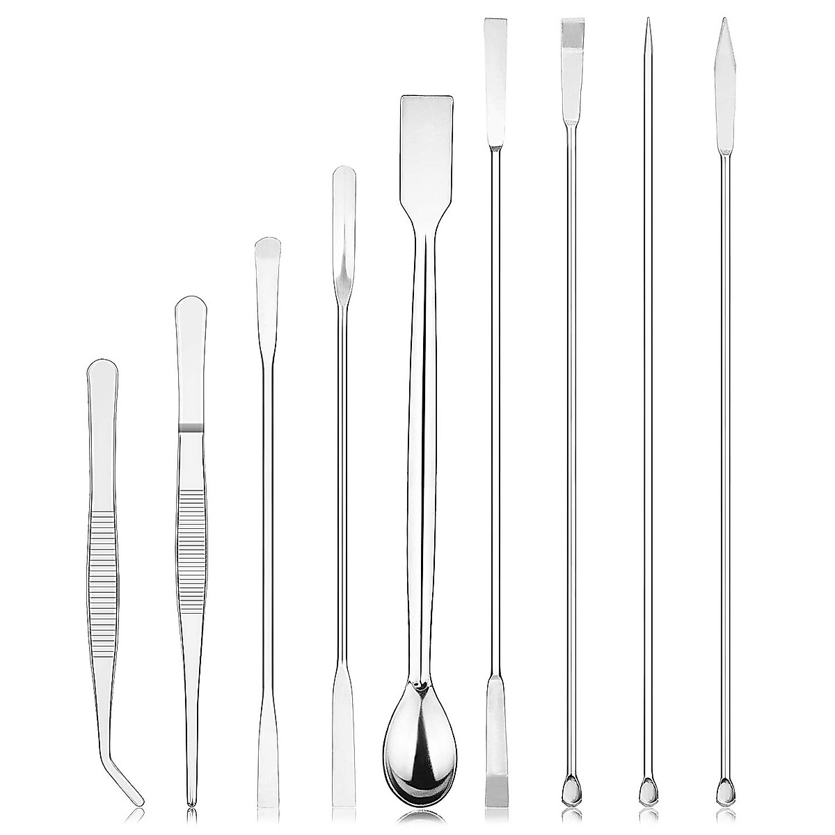 stonylab 9 Pcs Lab Micro Spoon and Spatula Set, Stainless Steel Double-Ended Lab Spatulas Sampling Spoons Micro Scoopulas Weighting Set with Tweezers