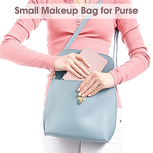 Narwey Small Makeup Bag for Purse Vegan Leather Travel Makeup Pouch Mini Cosmetic Bag Zipper Pouch for Women (Pink)