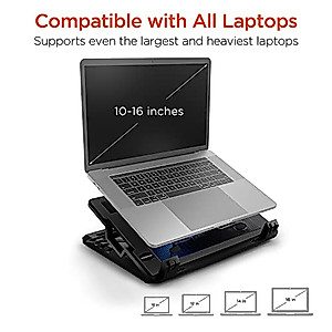 Laptop Cooling Pad Stand Built-in Quiet Fans, USB Ports, Adjustable Heights Ergonomic Comfortability Notebook Riser All Laptops MacBook Pro Air & More