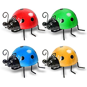 OBTANIM 4 Pack Colorful Cute Metal Ladybugs Garden Wall Art Decorative Yard Decorations Outdoor Lawn Wall Sculptures