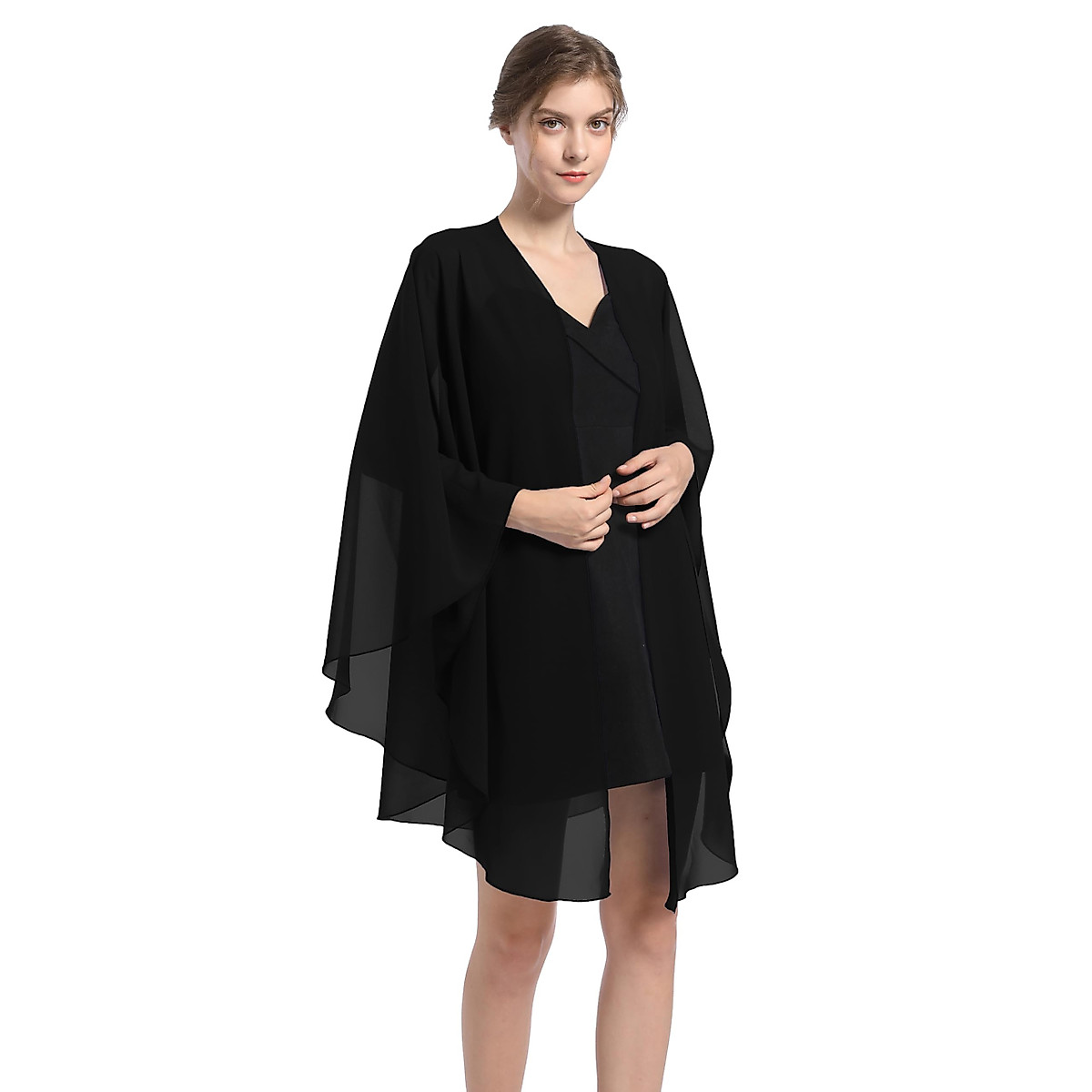 Baoqiya Chiffon Shawls and Wraps Wedding Party Shawl Scarf for Women Bridal Evening Dress on Special Occasion Dresses (Black)