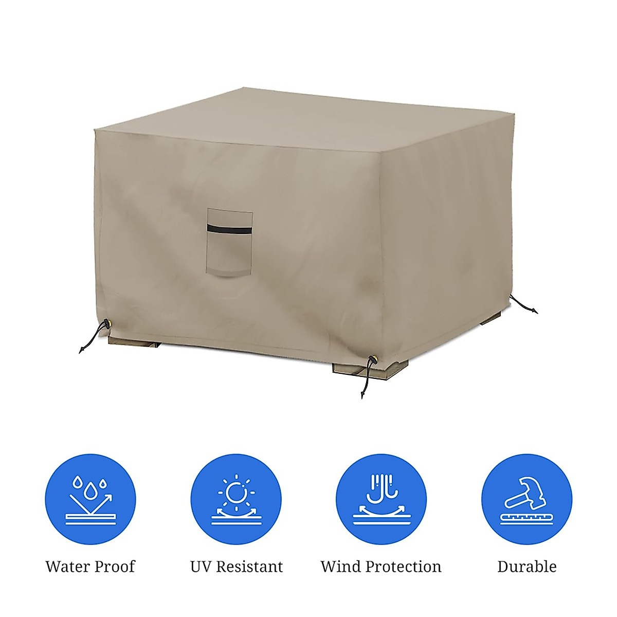 Covers & All Outdoor Ottoman Cover, 12 Oz Waterproof Ottoman Slipcover with UV-Resistant Properties, Square Patio Furniture Cover Suitable for Indoors/Outdoors (23" L x 23" W x 18" H, Beige)