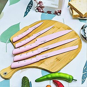 Kitchen Knife Set, OasisUSA Stainless Steel Sharp Knife Sets With ABS Stand, non-fading Pink Color Flower patterned Stainless Steel Blade with Triple-Riveted Handles. Gift for Women and Girls