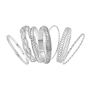 GUESS Silvertone 7-Piece Textured Bangle Bracelet Set