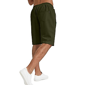 YTD Men's Shorts Casual Classic Fit Drawstring Summer Beach Shorts with Elastic Waist and Pockets 3XL Army Green