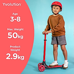 Yvolution Y Glider Kiwi | Three Wheel Kick Scooter for Kids with LED Wheels for Children Age 3+ Years Old(Red 2)