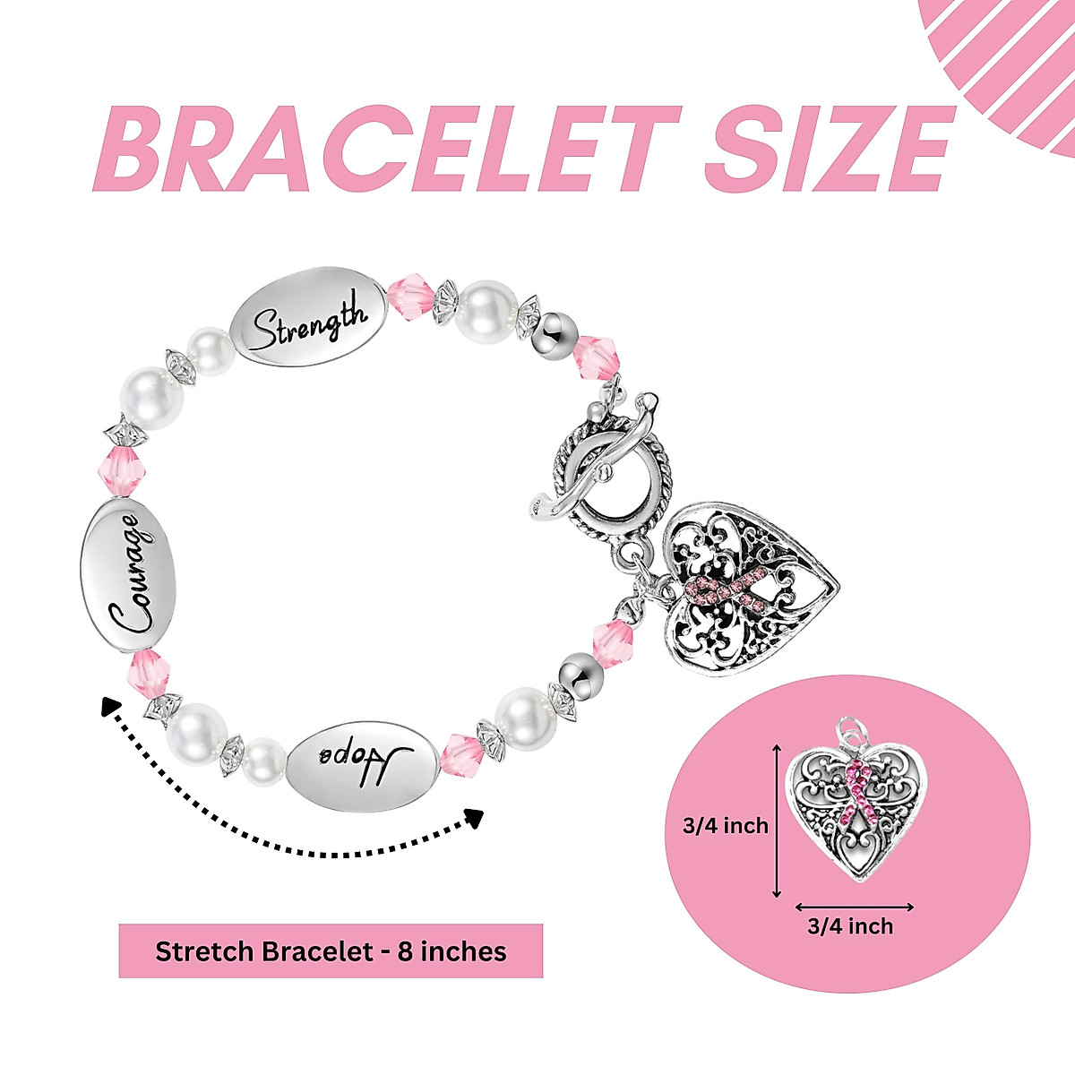 Fundraising For A Cause Pink Ribbon Breast Cancer “Hope, Strength Bracelet (1 Bracelet)