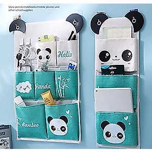 MIMOMA Wall Hanging Storage Bag,Over The Door Organizer Pocket,3 Pockets/ 7 Pockets Premium Linen Fabric Pouches for Closet,Living Room,Bedroom,Bathroom (3 Pocket/Cat)