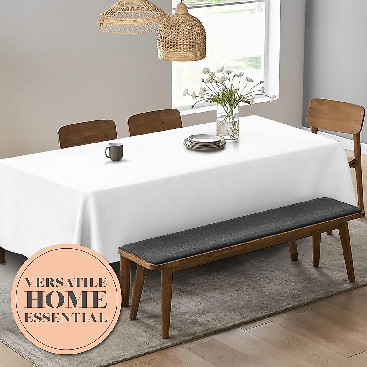 Classic White Tablecloth 90x156 - White Table Clothes for 8 Foot Rectangle Tables, 200 GSM Stain and Wrinkle Resistant Washable Fabric [2 Pack]