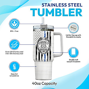Hyturtle Personalized Police Tumbler Custom Name and Number Thin Blue Line Gifts For Men Police Officer 40 Oz Tumbler With Lid And Straw Birthday Christmas Stuff For Police Officers