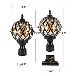 N / A EREBJENH Designer Outdoor Post Light Fixture with 3-Inch Pier Mount IP65 Waterproof E26 Bulb Base Clear Glass Shade Exterior Post Lighting,1-Light House Exterior Pillar Pole Lantern,Black