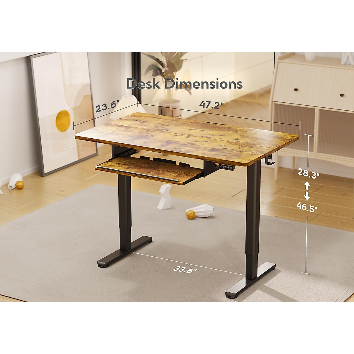 Claiks Standing Desk with Keyboard Tray, Standing Desk Adjustable Height, Raising Desks for Home Office and Computer Workstation, 48 Inches, Rustic Brown