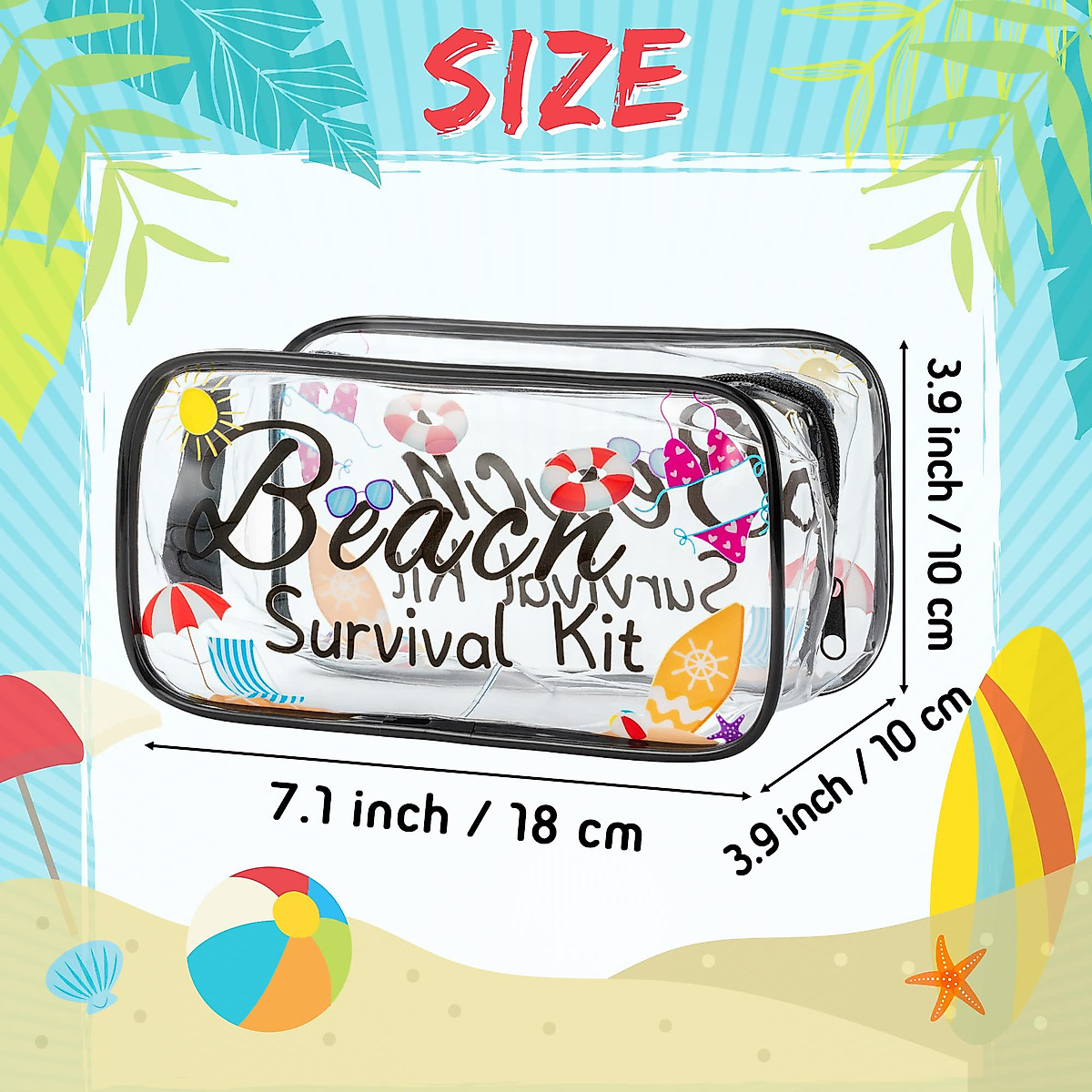Y1tvei 2Pcs Summer Coconut Tree Beach Survival Kit Cosmetic Bag Clear PVC Plastic Transparent Makeup Toiletry Bag Portable Waterproof Seaside Travel Pouch Organizer with Zipper for Women Lady Coast