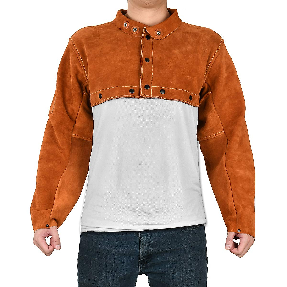 LeaSeek Leather Welding Jacket - Heavy Duty Welding Apron with Sleeve (X-Large)