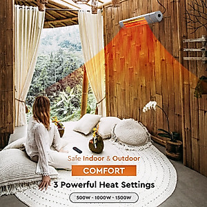 Comfort Zone Electric Indoor/Outdoor Patio Space Heater, Remote Control, IP65 Waterproof Rated, Wall-Mountable, Overheat Protection, & Tip-over Switch, Commercial and Residential, 1,500W, CZPH20RSL