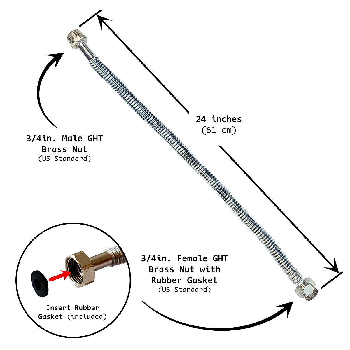 BBros Products Adjustable Flex and Hold Stainless Steel Garden Hose (2 ft), 24 Inch