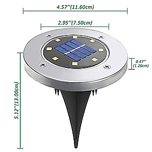 Solar Ground Lights, 8 Pack Solar Lights Outdoor, 8 LEDs Solar Garden Lights, in-Ground Disk Lights Waterproof Landscape Lighting for Lawn/Pathway/Yard/Driveway/Walkway/Sidewalk/Deck/Patio(Warm White)