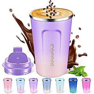 JTRYEMU Travel coffee mug 12 oz Insulated Coffee cup with lid reusable Leak proof Coffee Tumbler Stainless Steel Vacuum Gradient Colorful Thermos cup Thermal Keeps Cold and Hot for Coffee/Tea