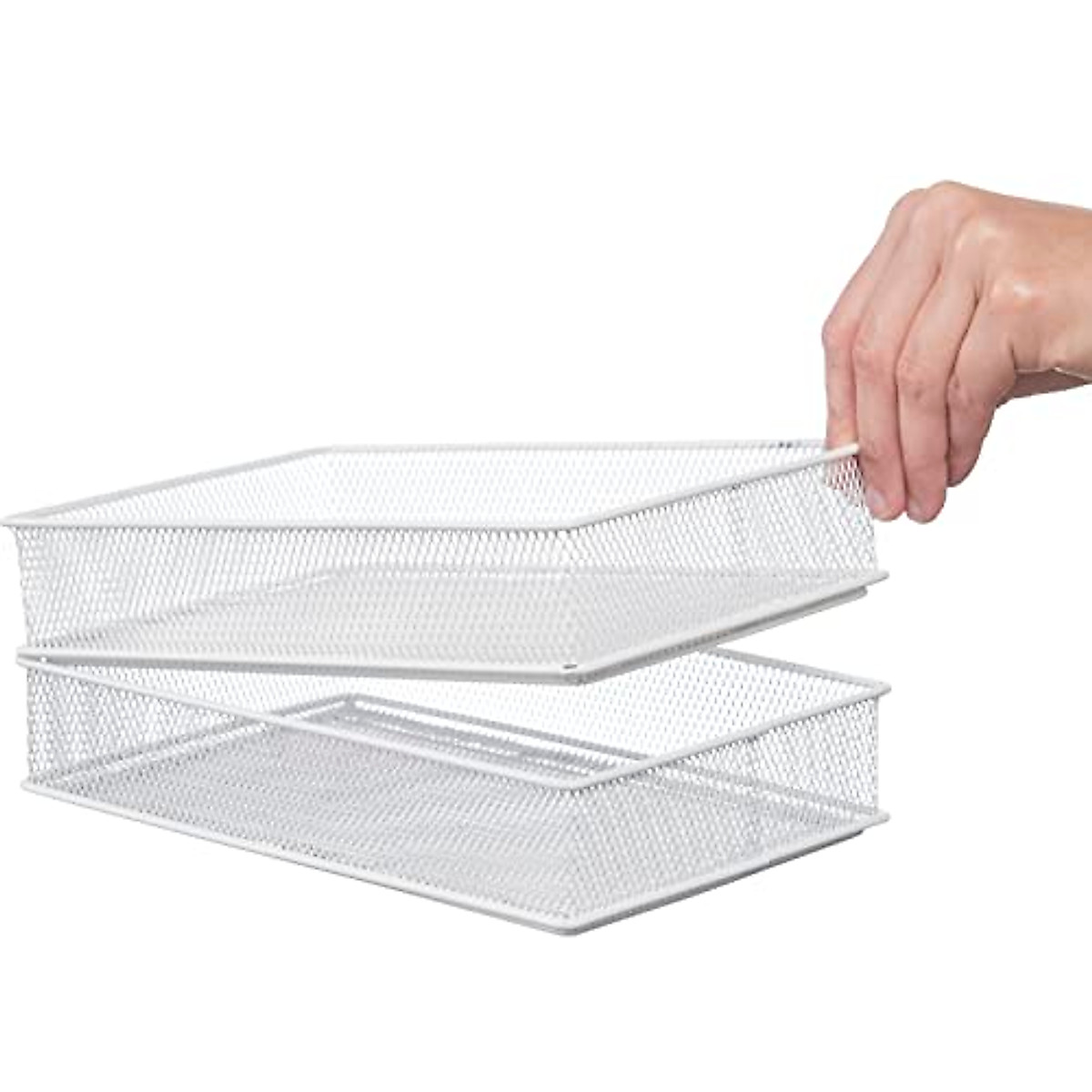 YBM HOME White Mesh Drawer Cabinet and or Shelf Organizer Bins, School Supply Holder Office Desktop Organizer Basket (2, 6x9x2 Inch)