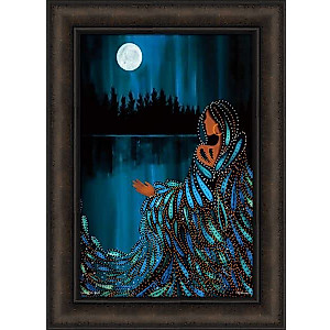 Spirit Of The North by Betty Albert 16x22 Native American Indian Woman Full Moon Lake Framed Art Print Wall Décor Picture