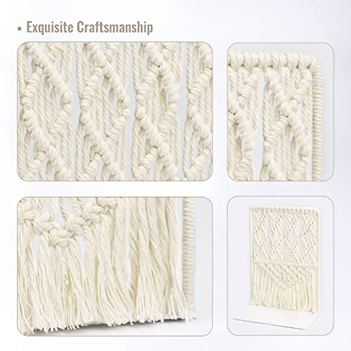 AELS Boho Macrame Bookends with Tassels, Heavy Duty Metal Book Ends, Decorative Unique Bookend Supports for Shelves, Stopper for Books/Movies/CD, Farmhouse Decoration