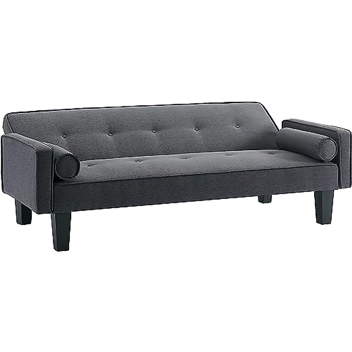 FULife 72" Convertible Loveseat Sofa Bed Sleeper Daybed,Modern Upholstered Folding Recliner,Small Futon Sofá,2 Seaters Couches with Two Pillows for Living Room/Office/Aparment/Place, Dark Grey Fabric