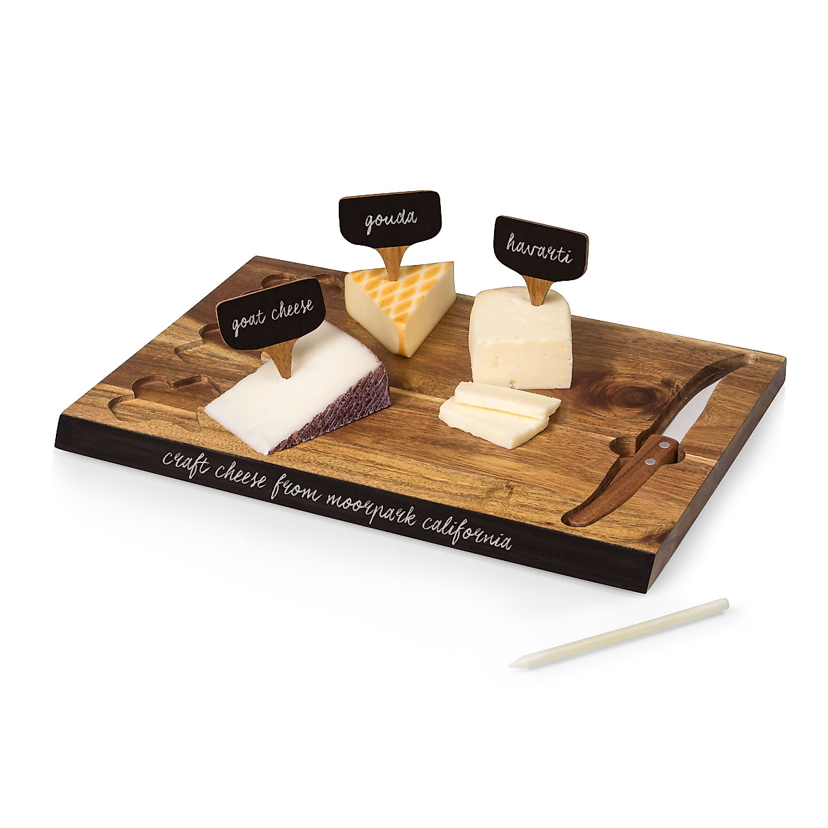 TOSCANA - A Picnic Time brand Delio Cheese Board and Knife Set, Charcuterie Board Set, Acacia Wood Cutting Board with Cheese Knife and Markers, (Acacia Wood)