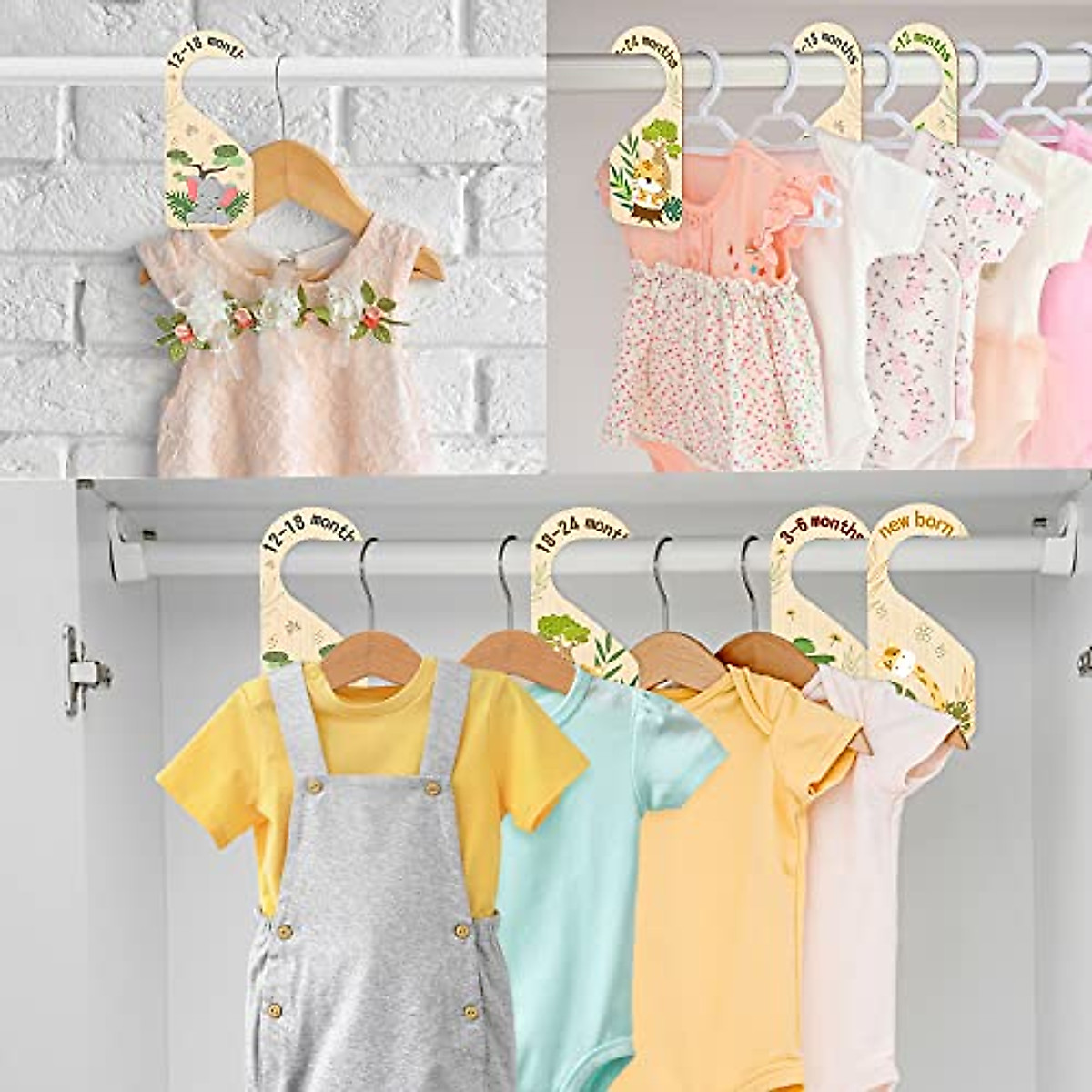 R HORSE 8Pcs Safari Baby Closet Dividers Double Sided Baby Closet Organizers Nursery Hanger Dividers Wood Baby Closet Size Dividers for Baby Boy Girls Baby Shower Birthday Gift Christmas (0-24 Months)
