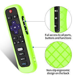 Remote Case for Roku, Battery Cover for TCL Roku Smart TV Steaming Stick Remote, Roku TV Remote Cover Silicone Protective Controller Universal Sleeve Skin Glow in The Dark Green