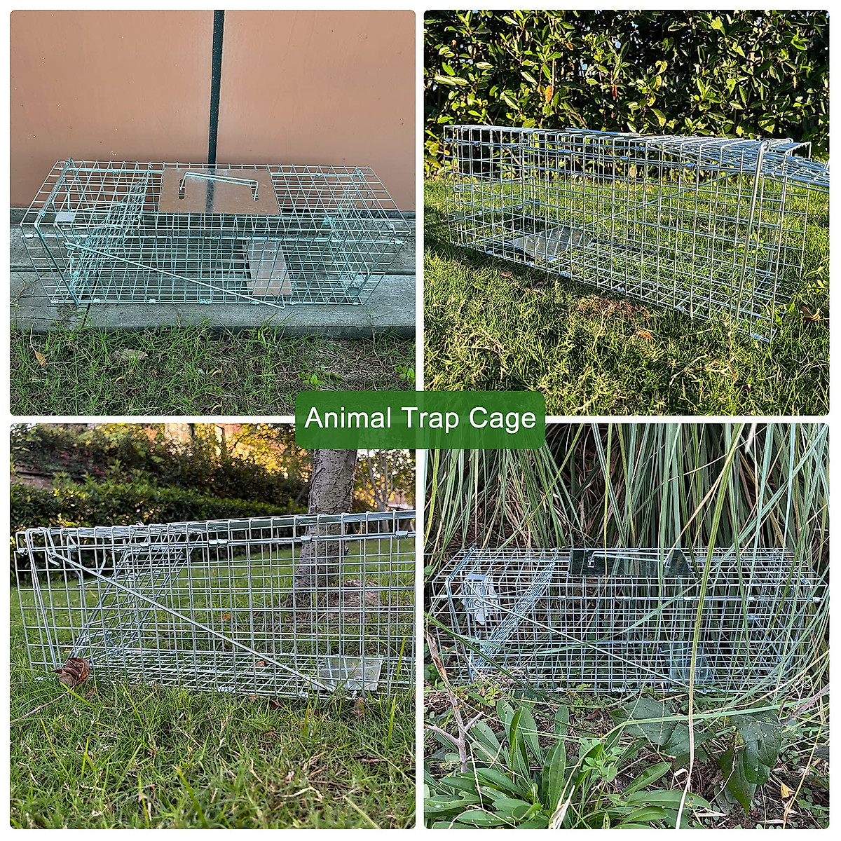 Live Animal Cage Trap,24 X 7 X 8In Animal Trap for Rabbits,Stray Cats,Squirrels,Humane Cat Trap,Foldable Live Traps Cage with Handle for Groundhogs,Opossums