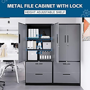 PEUKC 2-Drawer Metal File Cabinet,Lateral Filing Cabinets for Home Office,Locking File Cabinet with Storage Shelves,Legal/Letter/A4 Size Office File Cabinet,(Black Grey, Assemble Required)