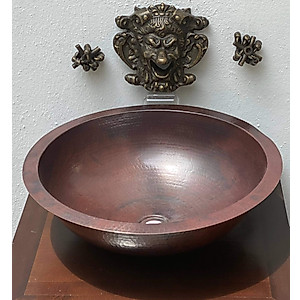18" Round Copper Bathroom Sink Mexican Copper Bath Sink Pure Copper Hand Hammered Dual Mount Dark CPS07