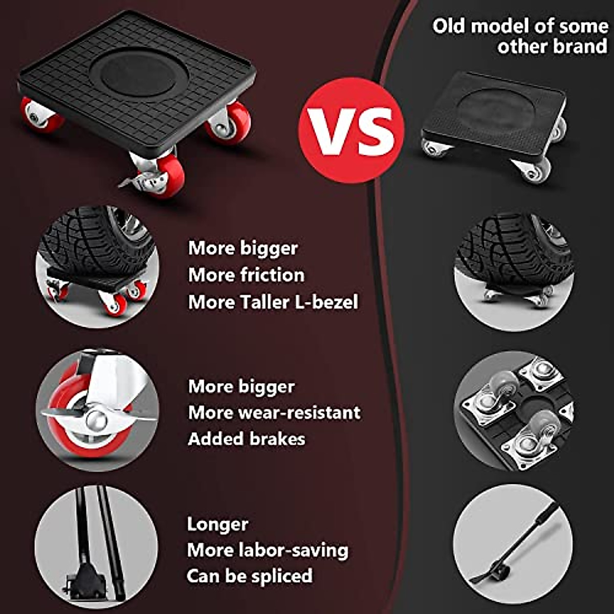 Furniture Dolly, 1300 Lbs Load Capacity Furniture Mover with Wheels and Brake, 360° Rotation Wheels Furniture Lifter Set for Moving Heavy Furniture, Refrigerator, Cabinet, Sofa