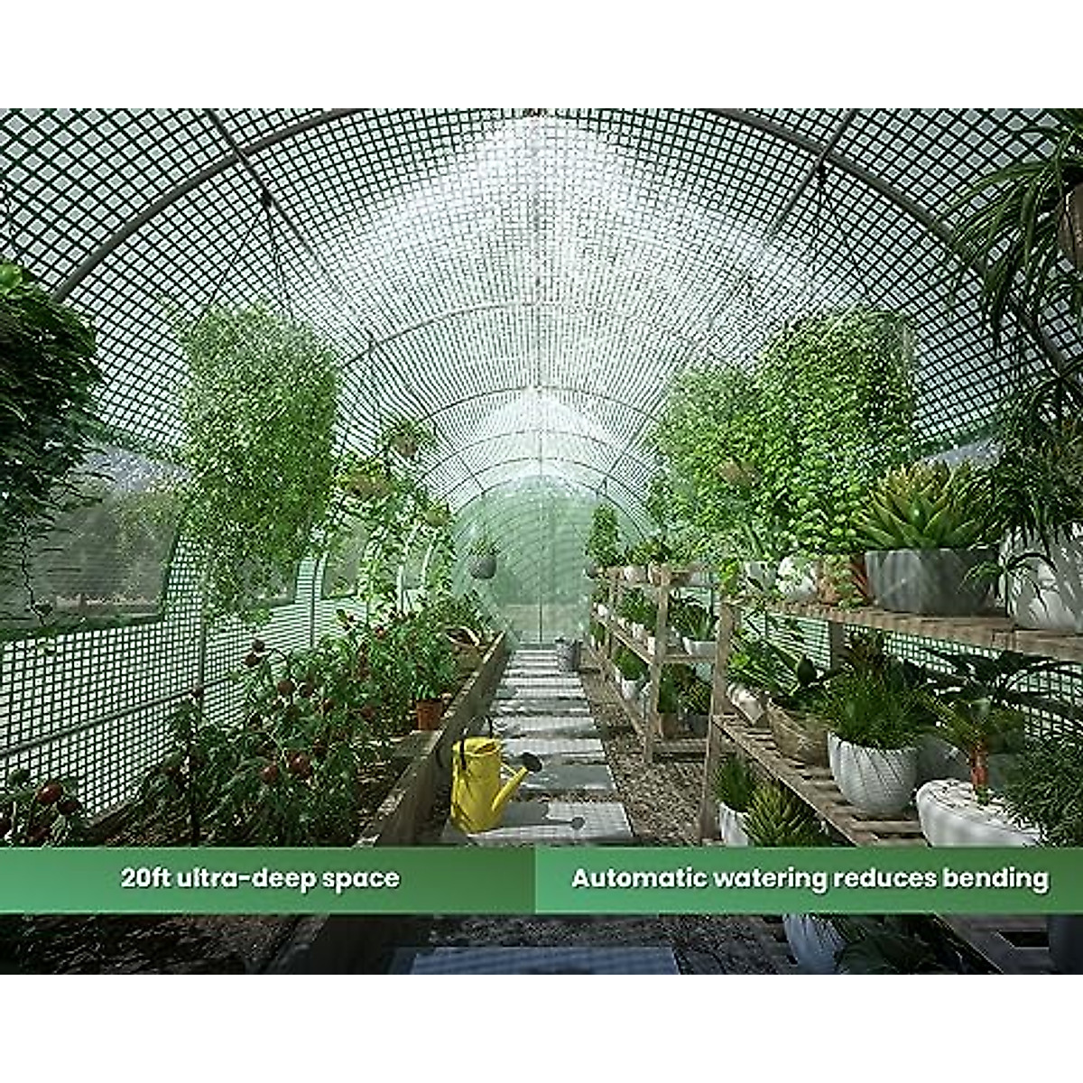 Papababe 20x10x7ft Large Walk-in Greenhouse for Outdoors with Watering System Upgraded Swing Door Tunnel Greenhouse kit,12 Windows, Ground Pegs & Film Clips, Heavy Duty Galvanized Steel Frame,Green