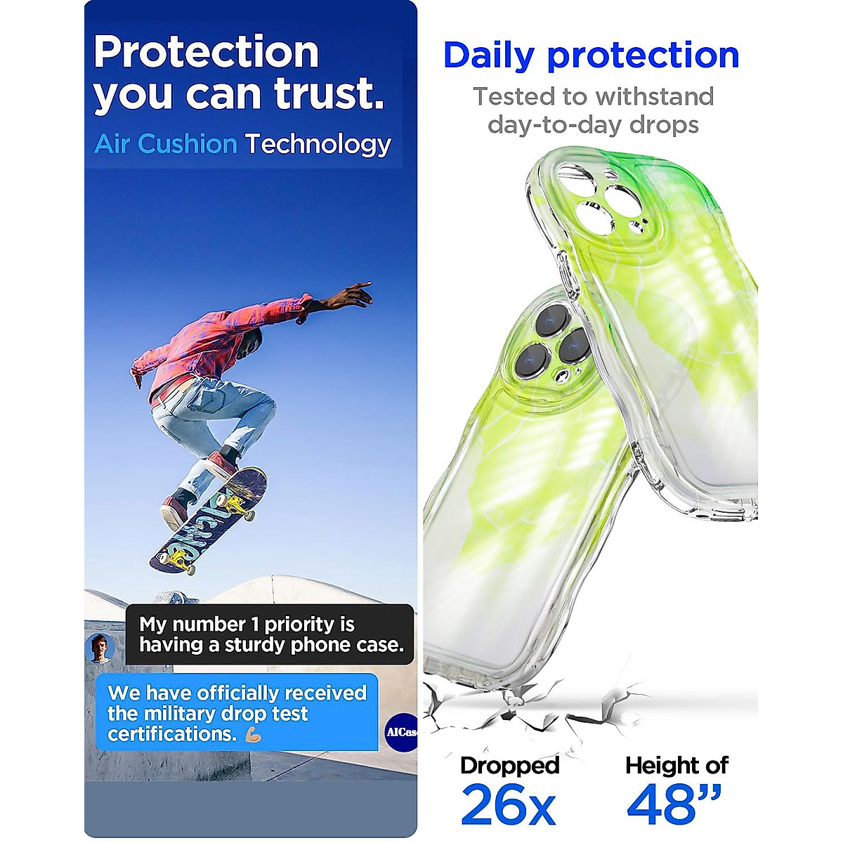 AICase iPhone 14 Pro Max Case Curly Wave Frame Cute Design with Full Camera Lens Protection,Aesthetic Kawaii Slim TPU Bumper Luxury Plated Shockproof Protective Transparent for Women Girls Men_4