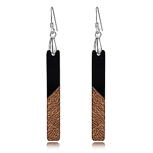 YWDREAM Wood Earring, Wooden Earrings for Women, Boho Earrings Women Dangling Statement Earrings (Black Vertical Bar)