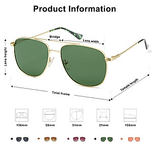 SOJOS Polarized Aviator Sunglasses Womens Men Trendy Designer Shades SJ1218,Green