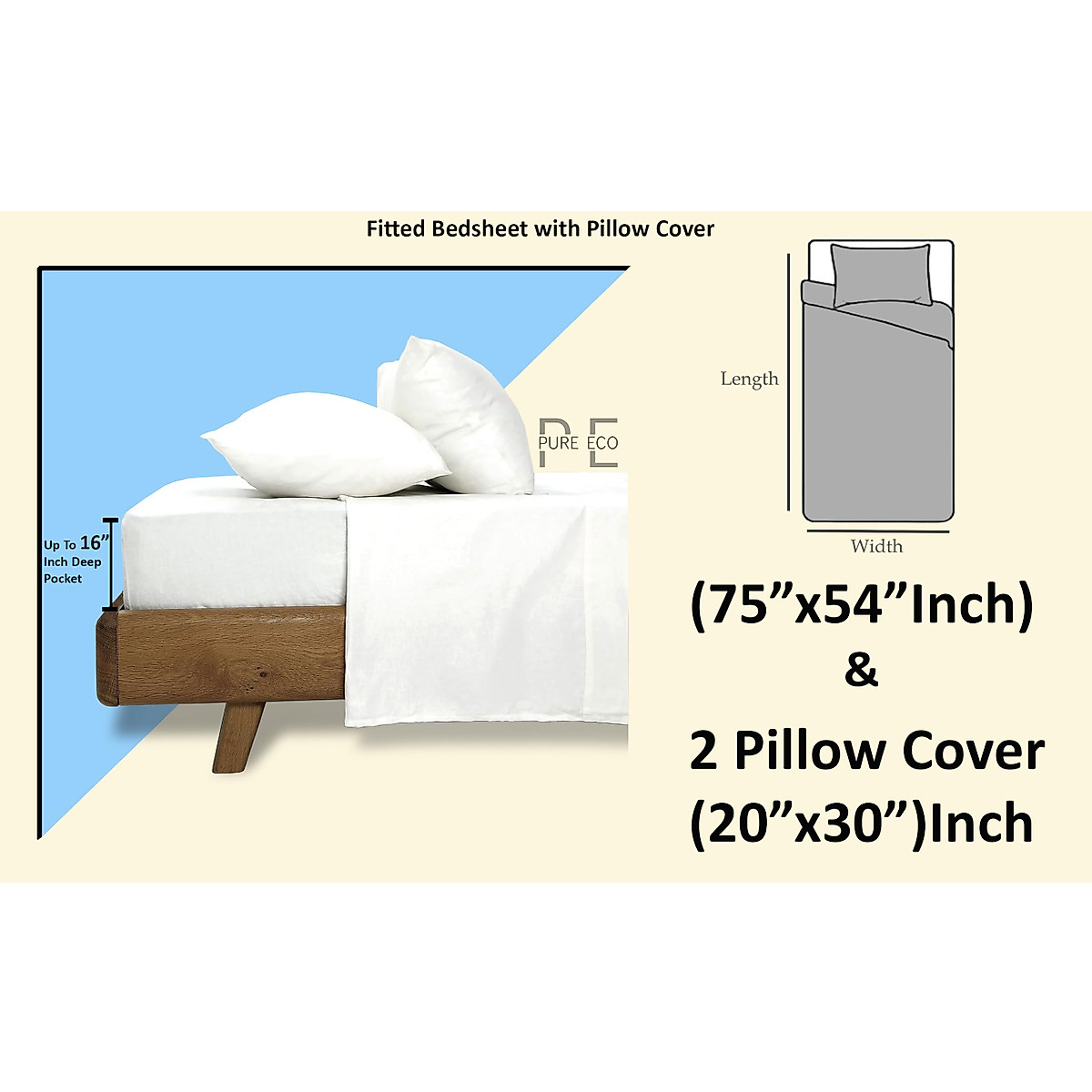 Fitted Sheet Full Size, 100% Egyptian Cotton Fitted Sheet Set 3 Piece(1Fitted Sheet 54X75 + 2 Pillow Cases 20X30) with 16" Deep Pocket, Super Soft Comfy(No Flat Sheet) Aqua Blue Color