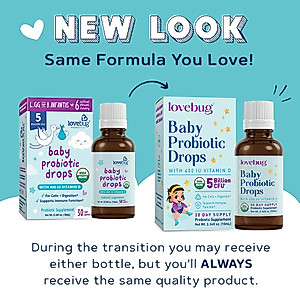 Lovebug Award Winning USDA Organic Probiotic for Infants & Babies | Helps with Colic, Reflux, Diarrhea, Constipation & Gas | Multi-Strain 5 Billion CFU | Liquid Drops | Ages 0-24 Months