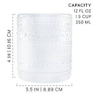 Darware Hobnail Drinking Glasses (12oz, 6pk, Clear); Old-Fashioned Beverage Glasses for Tabletop, and Bar Use and Candle Jars