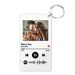 Custom Spotify Keychain with Picture,Custom Scannable Spotify Music Song Code Keychain, Photo Gift for Friends/Lover/Father/Mother/Kids, Square, 2'*3'