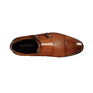 FRASOICUS Men ’s Dress Shoes Genuine Leather Single Monk Strap Slip-On Shoes for Formal Occasions 13 Brown