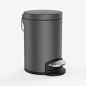 H+lux Small Trash Can with Lid, Round Garbage Can with Foot Pedal, Removable Inner Wastebasket, Anti-Fingerprint Matt Finish, 0.8Gal/3L, Grey