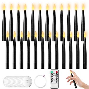 Liliful 24 Pcs Halloween Hanging Floating Candles Flameless LED Taper Candles Magic Hanging Flameless Candles Battery Operated Warm Light for Halloween Party Decor(Black, 6.3inch)