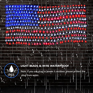 Solar American Flag String Lights - Waterproof 420 Led Solar Powered Flag Net Light for 4th of July Memorial Day Decorations Yard Garden Christmas Festival Holiday Patriotic Party Decoration Outdoor