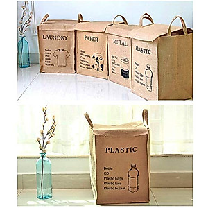 Jute Weave Recycling Bag Waste Bin Bags Basket for Home Kitchen Office - Natural Style Recycle Garbage Trash Sorting Bins Organizer Baskets Recycling Container