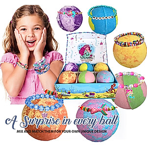 Mermaid Bath Bombs for Girls with Jewelry Inside Plus Jewelry Box for Kids. All Natural and Organic - Easter Basket for Girls Bath Bombs, Skin moisturizing Bubble Bath Fizzies with Surprise Toys
