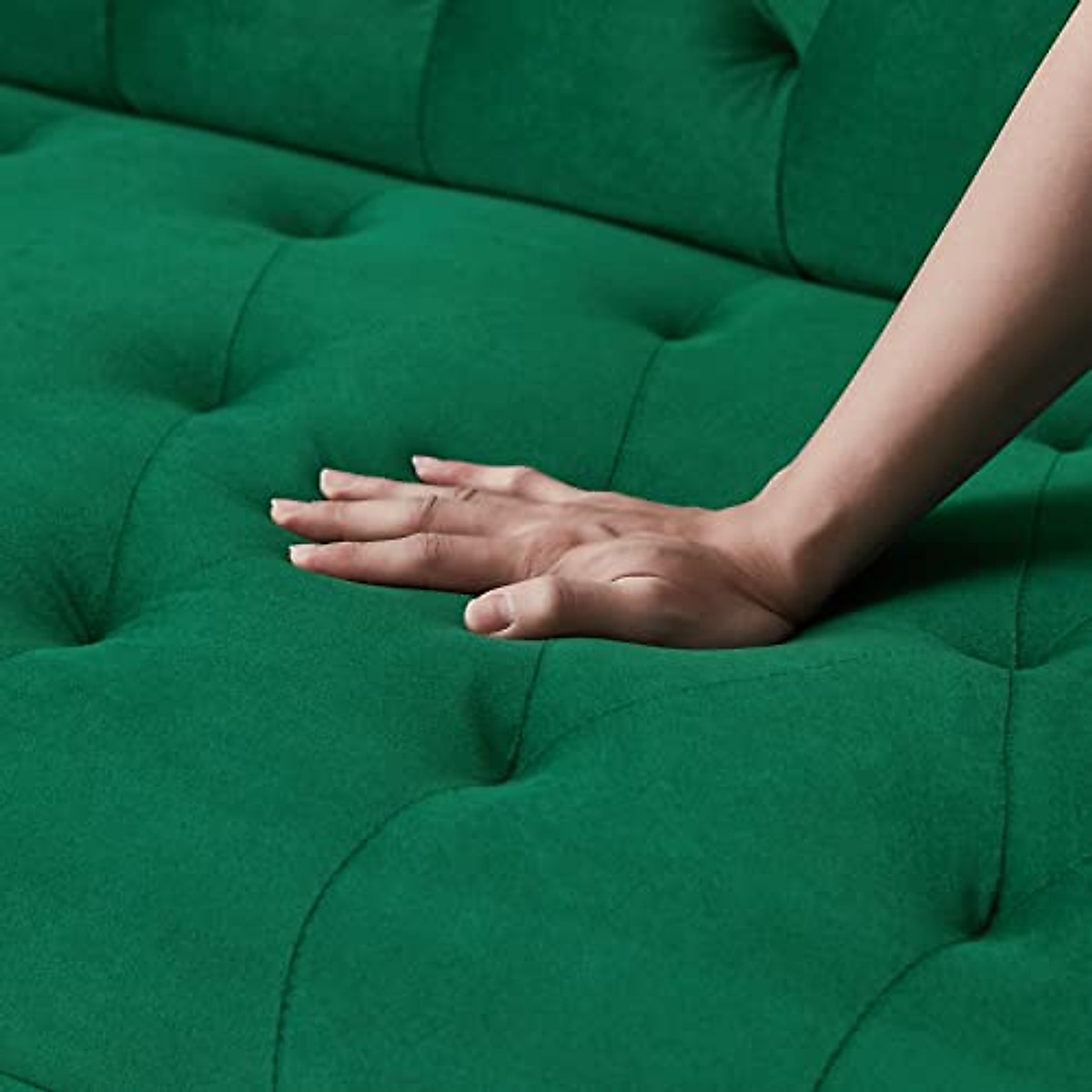 FANYE Green Velvet with 2 Pillows Metal Legs, 71.65"